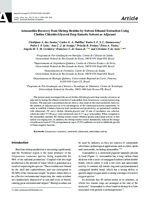 (PDF) Astaxanthin Recovery from Shrimp Residue by Solvent Ethanol ...