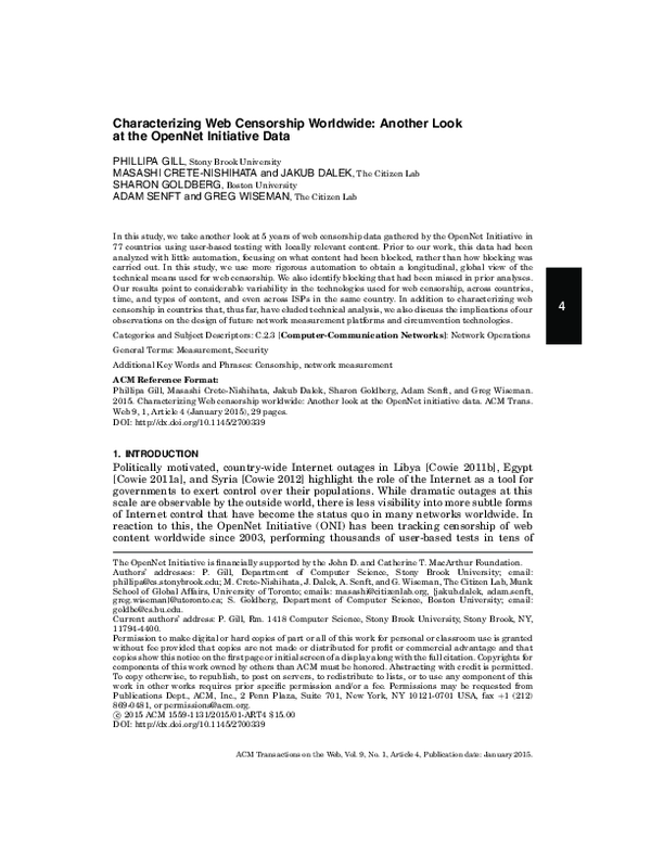 (PDF) Characterizing Web Censorship Worldwide
