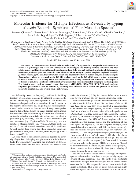 (PDF) Molecular Evidence for Multiple Infections as Revealed by Typing of Asaia Bacterial ...