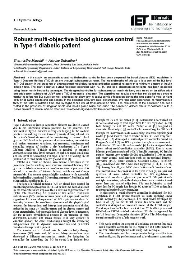 (PDF) Robust Multi-objective Blood Glucose Control in Type-1 Diabetic Patient