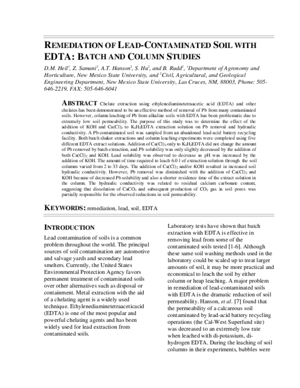 (PDF) Remediation of Lead Contaminated Soil by EDTA. I. Batch and ...