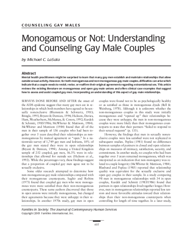 (PDF) Monogamous or Not: Understanding and Counseling Gay Male Couples