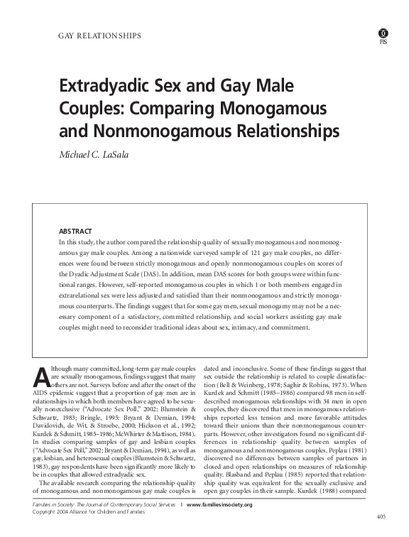 (PDF) Extradyadic Sex and Gay Male Couples: Comparing Monogamous and ...