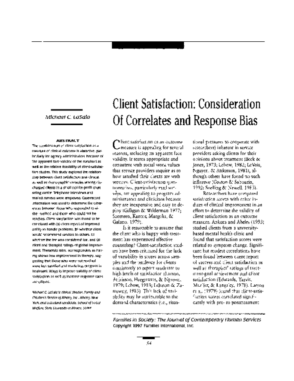 (PDF) Client Satisfaction: Consideration of Correlates and Response ...
