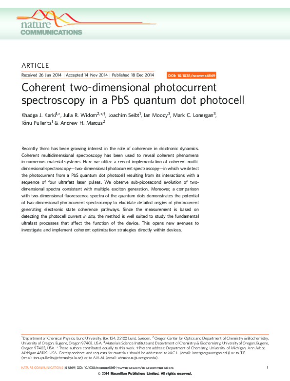 (PDF) Coherent two-dimensional photocurrent spectroscopy in a PbS ...
