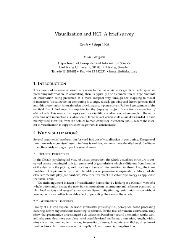 (PDF) Visualization and HCI: A brief survey