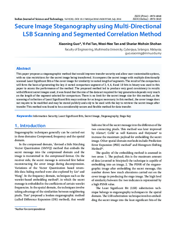 (PDF) Secure Image Steganography using Multi-Directional LSB Scanning ...