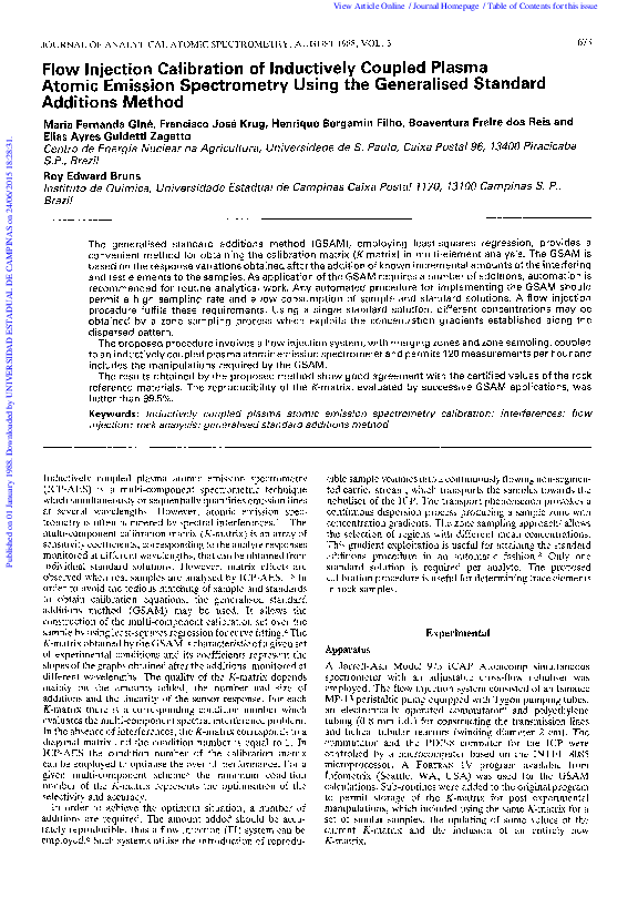 Pdf Flow Injection Calibration Of Inductively Coupled Plasma Atomic Emission Spectrometry