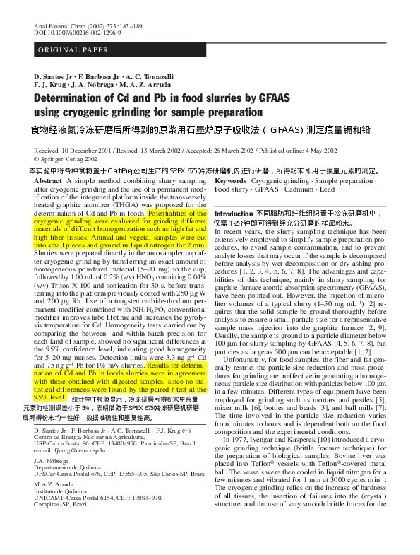 (PDF) Determination of Cd and Pb in food slurries by GFAAS using ...