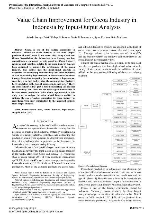 (PDF) Value Chain Improvement for Cocoa Industry in Indonesia by Input ...