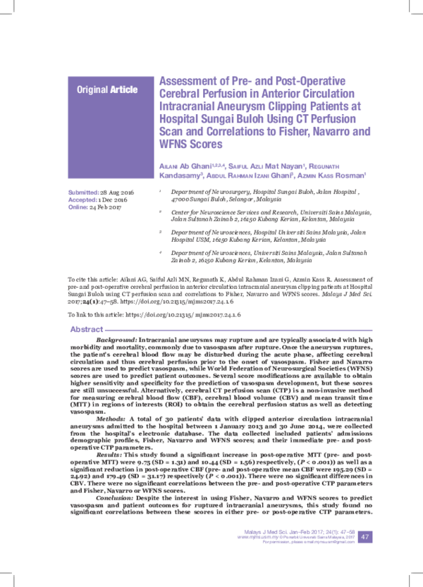 (PDF) Assessment of Pre- and Post-Operative Cerebral Perfusion in ...