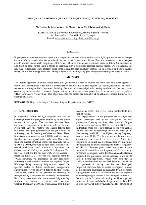 (PDF) Design and assembly of an ultrasonic fatigue testing machine