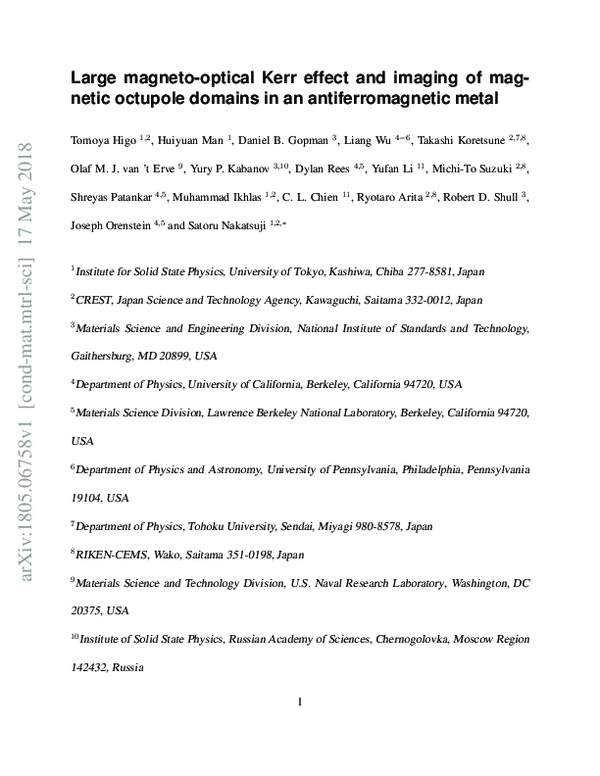 (PDF) Large magneto-optical Kerr effect and imaging of magnetic octupole domains in an ...
