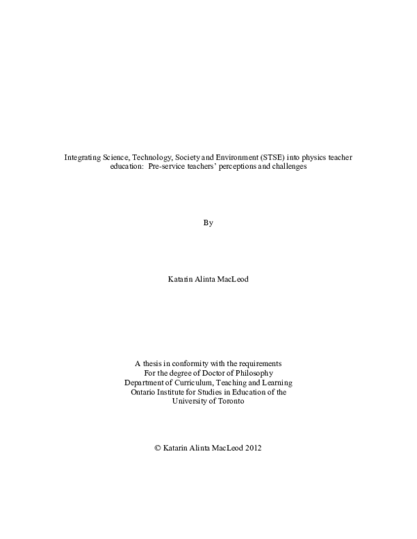 (PDF) Integrating Science, Technology, Society and Environment (STSE) into physics teacher ...