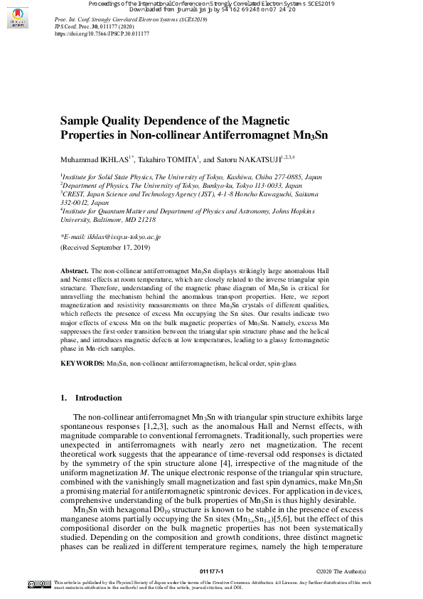 (PDF) Sample Quality Dependence of the Magnetic Properties in Non ...