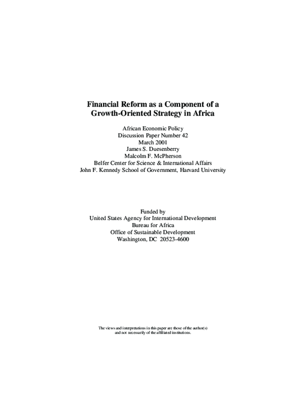 (PDF) Financial Reform as a Component of a Growth-Oriented Strategy in ...
