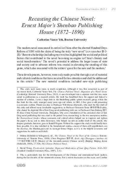 (PDF) Recasting the Chinese Novel: Ernest Major’s Shenbao Publishing ...