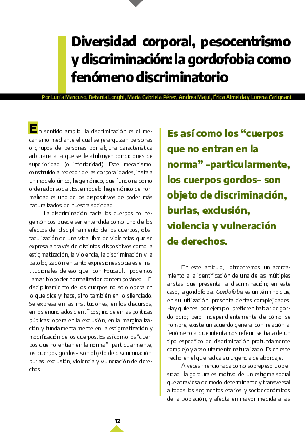 (PDF) Diversidad corporal, pesocentrismo y discriminación: la ...