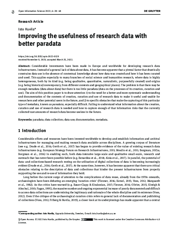 (PDF) Improving the usefulness of research data with better paradata