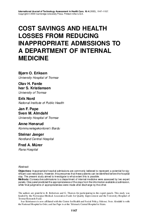 (PDF) Cost Savings and Health Losses from Reducing Inappropriate ...
