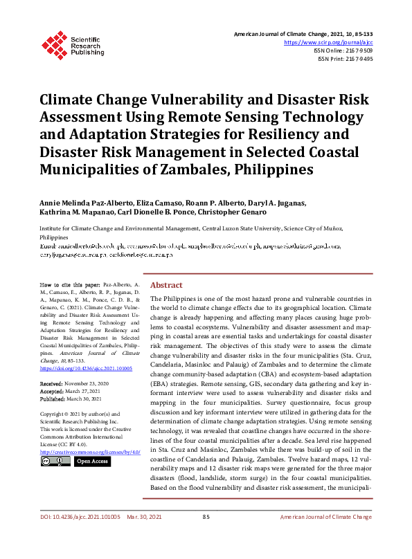 (PDF) Climate Change Vulnerability and Disaster Risk Assessment Using Remote Sensing Technology ...