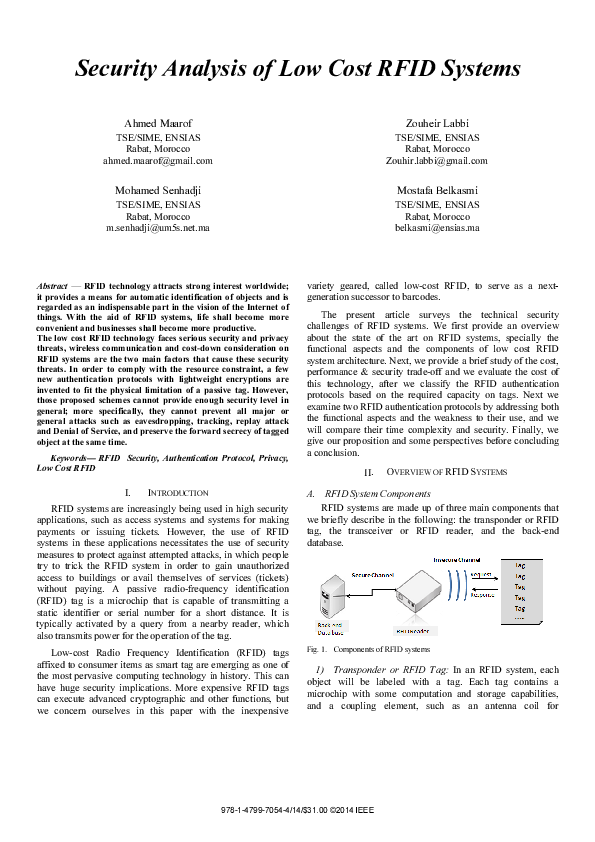 (PDF) Security analysis of low cost RFID systems