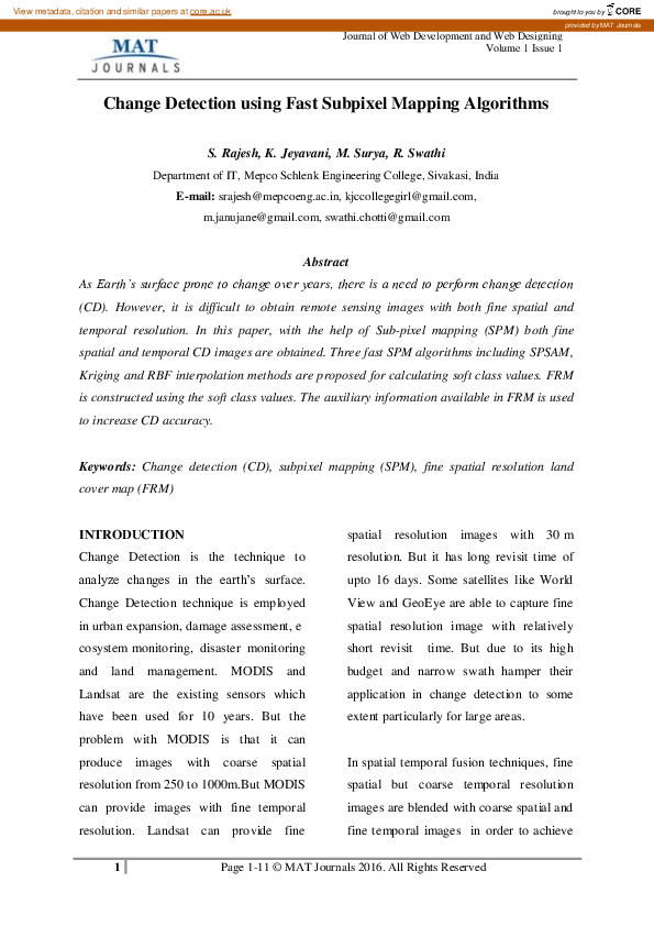 (PDF) Change Detection using Fast Subpixel Mapping Algorithms