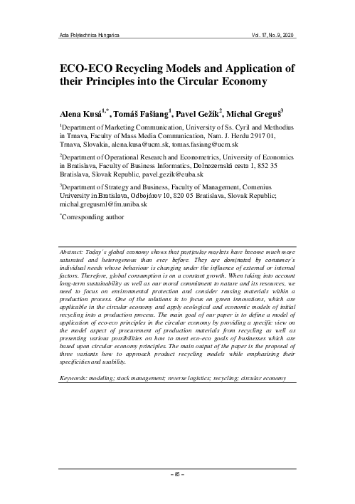 (PDF) ECO-ECO Recycling Models and Application of their Principles into ...