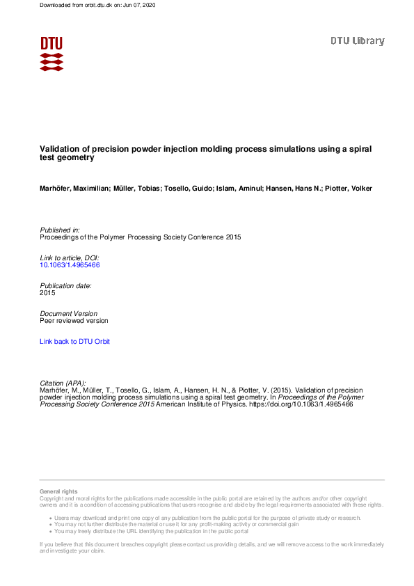 (PDF) Validation of precision powder injection molding process ...