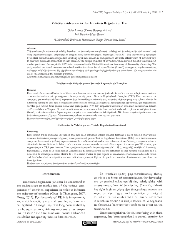 (PDF) Validity evidences for the Emotion Regulation Test
