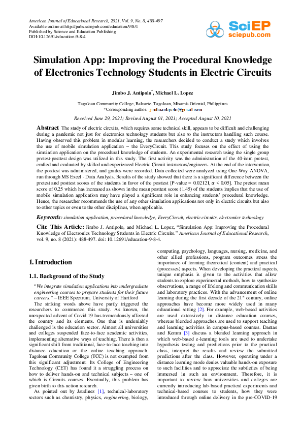 (PDF) Simulation App: Improving the Procedural Knowledge of Electronics Technology Students in ...