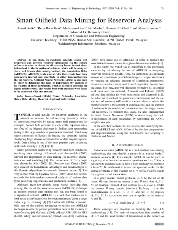 (PDF) Smart Oilfield Data Mining for Reservoir Analysis