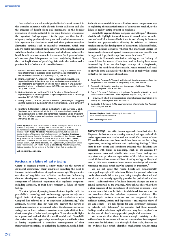 (PDF) Psychosis as a failure of reality testing