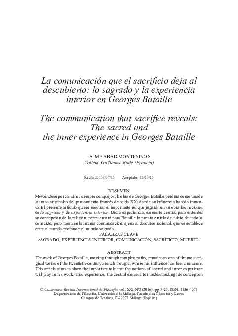(PDF) La comunicación que el sacrificio deja al descubierto: lo sagrado y la experiencia ...