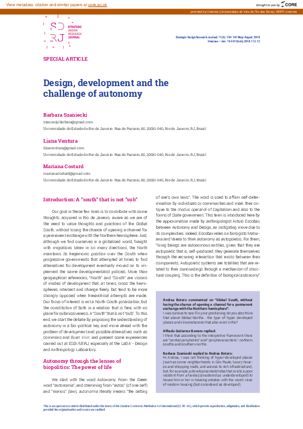 (PDF) Design, development and the challenge of autonomy