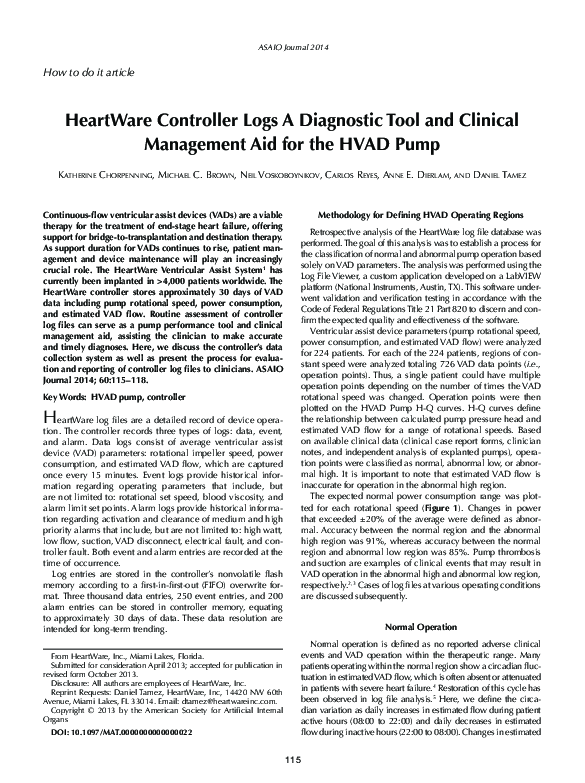 (PDF) HeartWare Controller Logs A Diagnostic Tool and Clinical ...