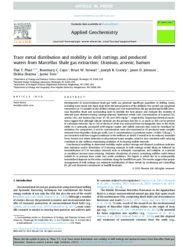(PDF) Trace metal distribution and mobility in drill cuttings and produced waters from Marcellus ...