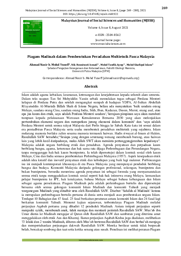 (PDF) Piagam Madinah dalam Pembentukan Peradaban Multietnik Pasca Malaysia
