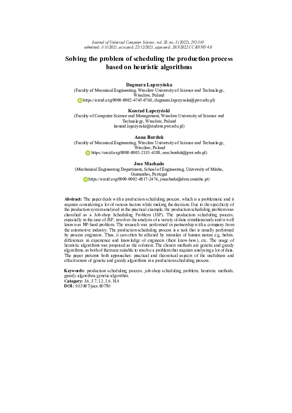 Pdf Solving The Problem Of Scheduling The Production Process Based On