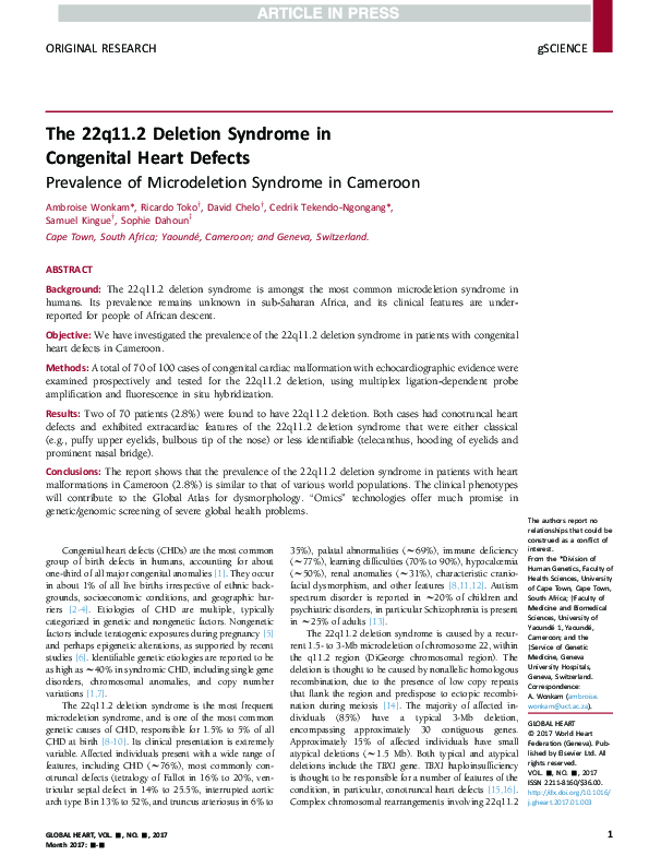 (PDF) The 22q11.2 Deletion Syndrome in Congenital Heart Defects: Prevalence of Microdeletion ...