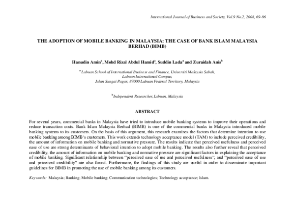 (PDF) The Adoption of Mobile Banking In Malaysia: The Case of Bank Islam Malaysia Berhad (BIMB)