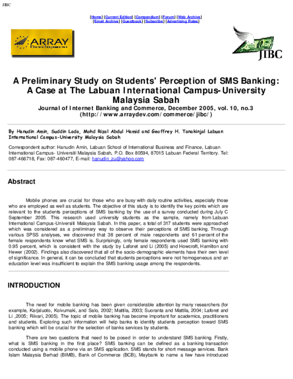 (PDF) A Preliminary Study on Students' Perception of SMS Banking: A ...