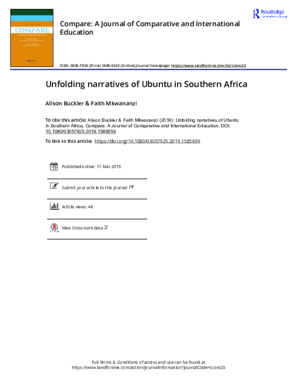 (PDF) Unfolding narratives of Ubuntu in Southern Africa