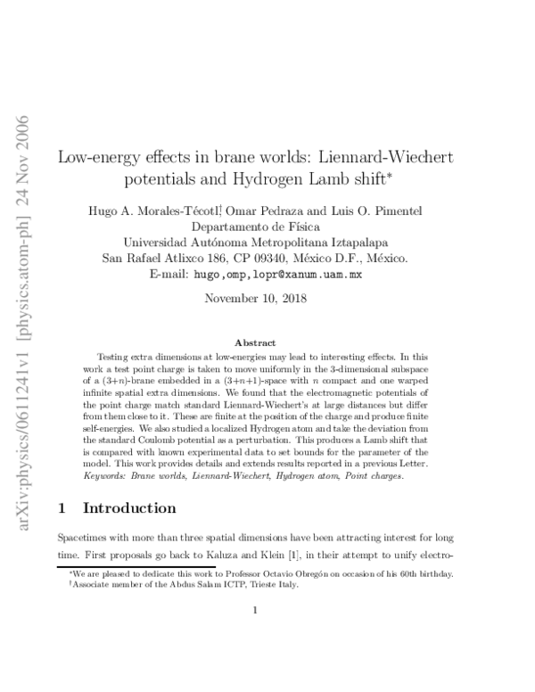 (PDF) Low-energy effects in brane worlds: Liennard–Wiechert potentials ...