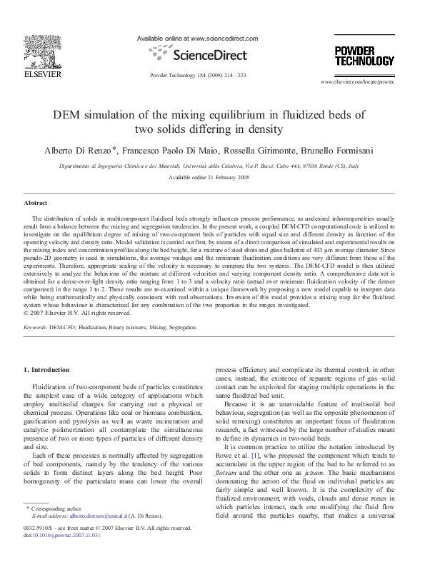 (PDF) DEM simulation of the mixing equilibrium in fluidized beds of two ...
