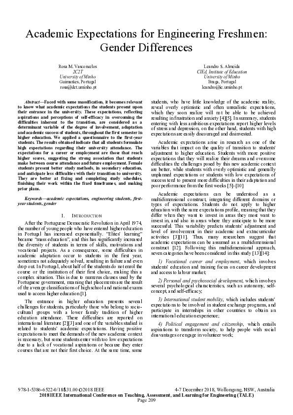 (PDF) Academic Expectations for Engineering Freshmen: Gender Differences
