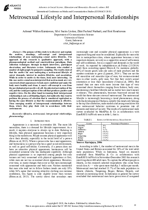 (PDF) Metrosexual Lifestyle and Interpersonal Relationships