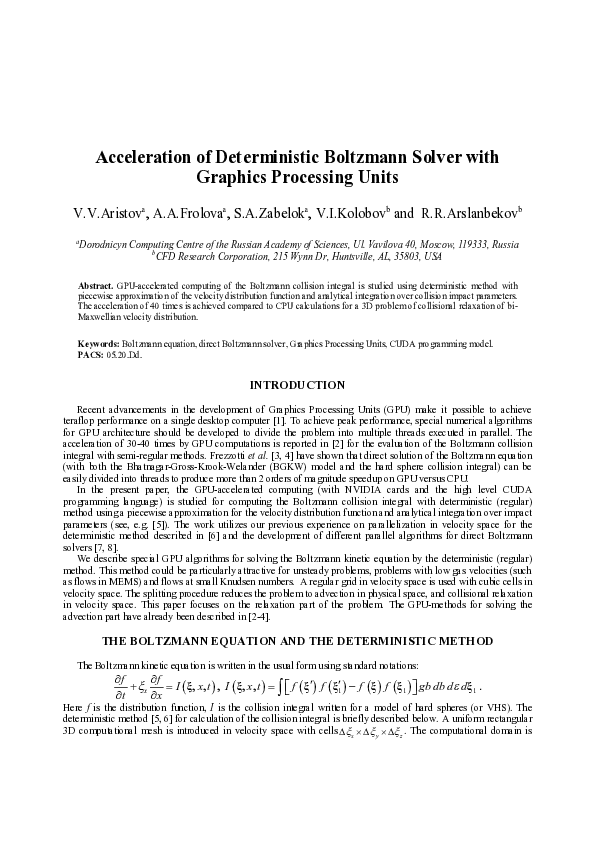 Pdf Acceleration Of Deterministic Boltzmann Solver With Graphics Processing Units Vladimir
