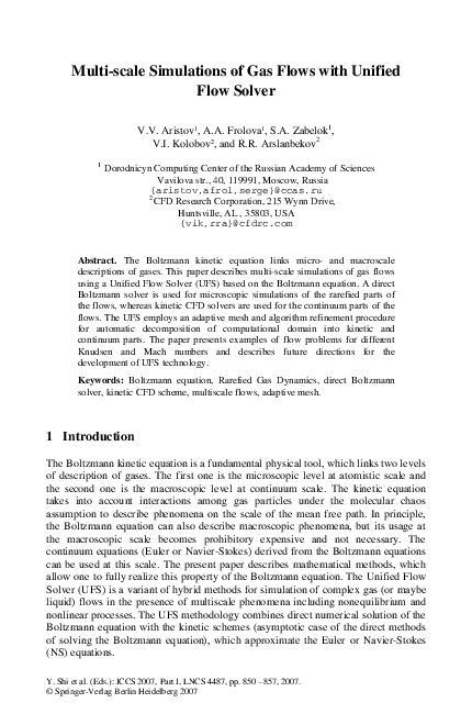 (PDF) Multi-scale Simulations of Gas Flows with Unified Flow Solver