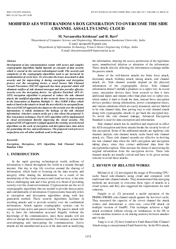 (PDF) Modified Aes with Random S Box Generation to Overcome the Side ...